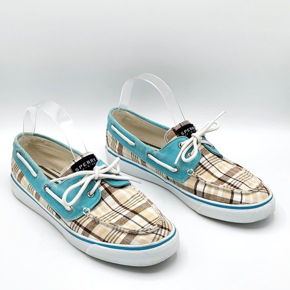 Sperry | Shoes | Sperry Topsider Biscayne Khaki Plaidturquoise Sz 85 ...